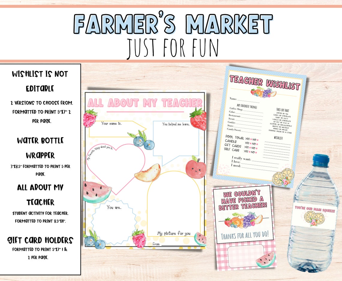 Farmer's Market Theme Teacher Appreciation Week Printable - Etsy