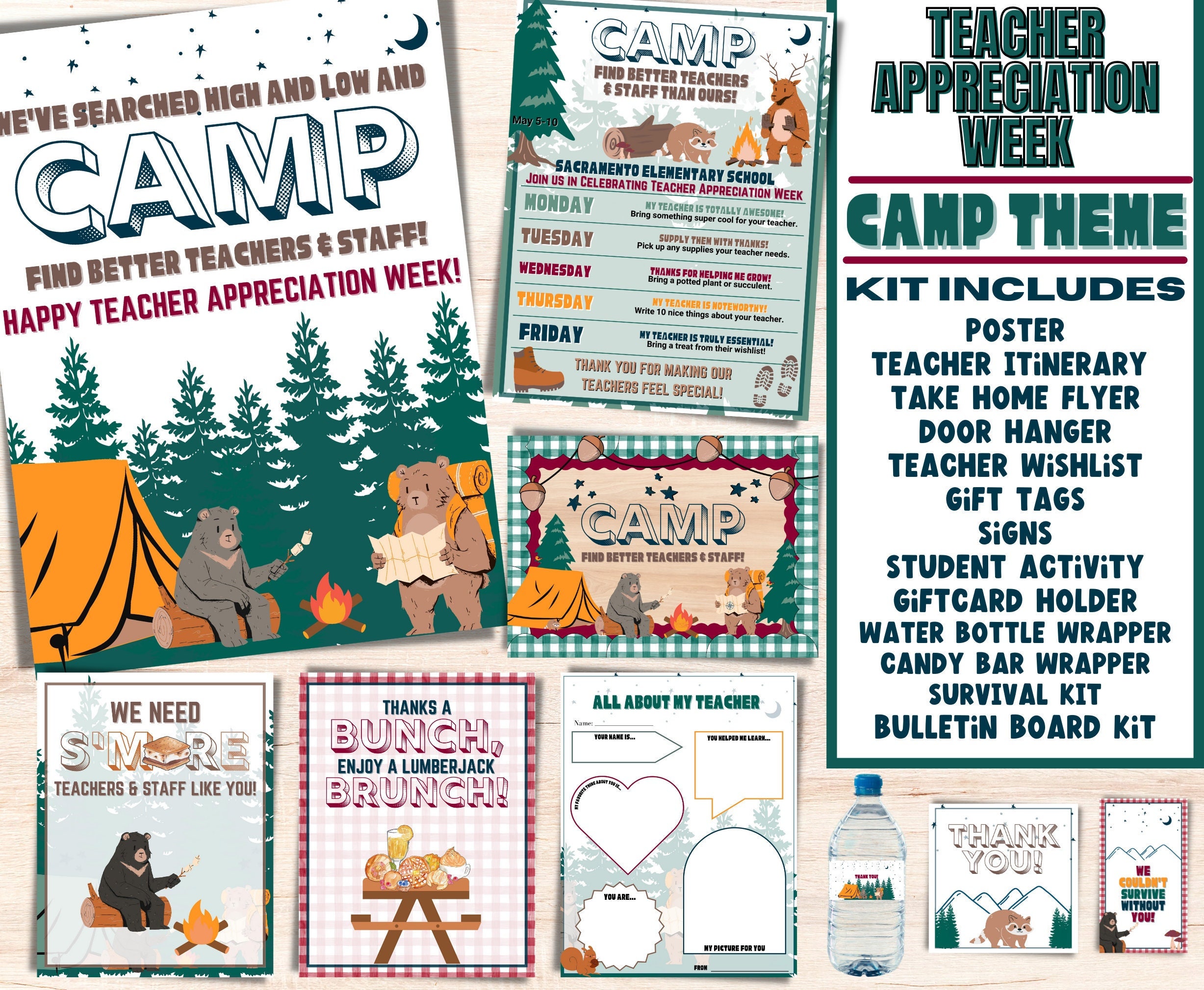 Camp Teacher Appreciation Week Itinerary & Printable Bundle | Outdoor ...