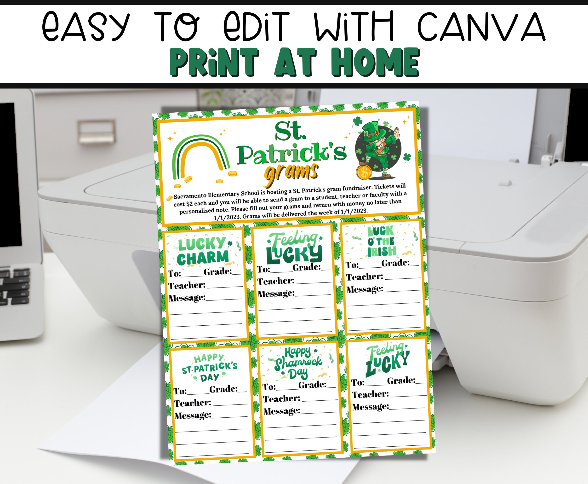 St. Patrick's Day Grams School Fundraiser Flyer for PTA PTO Events ...