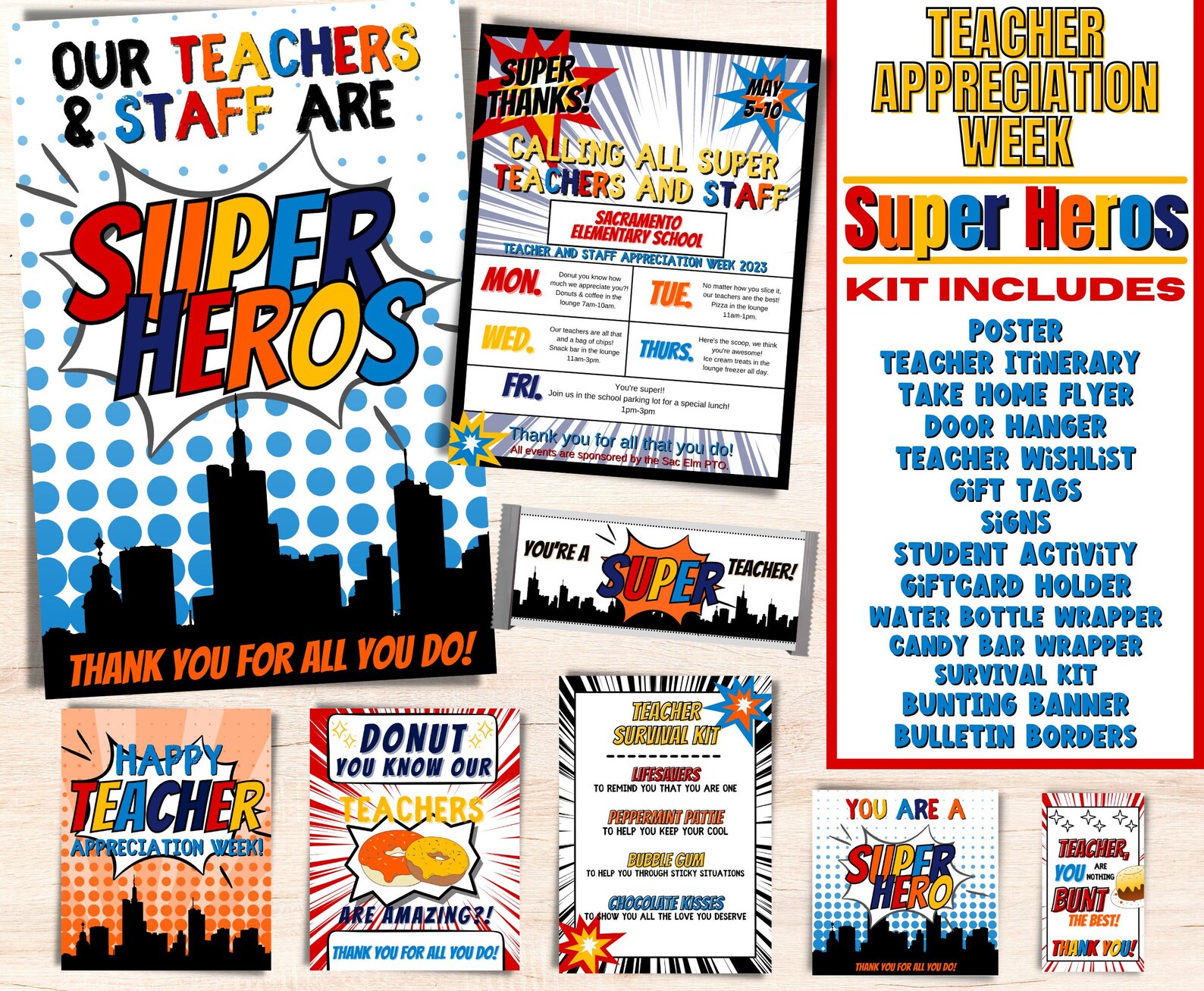 Teacher Appreciation Week Printable Editable Super Hero Comic Bundle ...