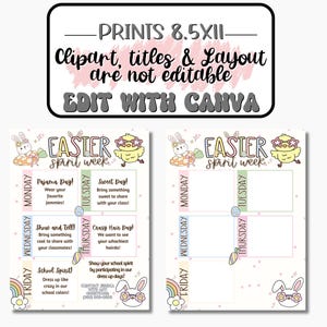 Cute Easter Spirit Week Editable Itinerary Schedule | Printable DIY ...