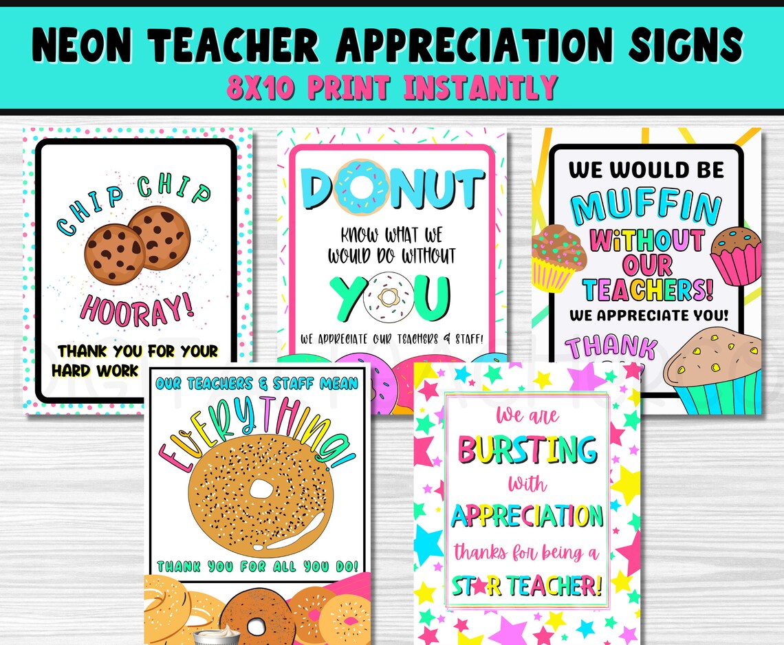 Teacher Appreciation Signs Bundle. 8x10 Staff Signs in 5 Designs. Donut ...