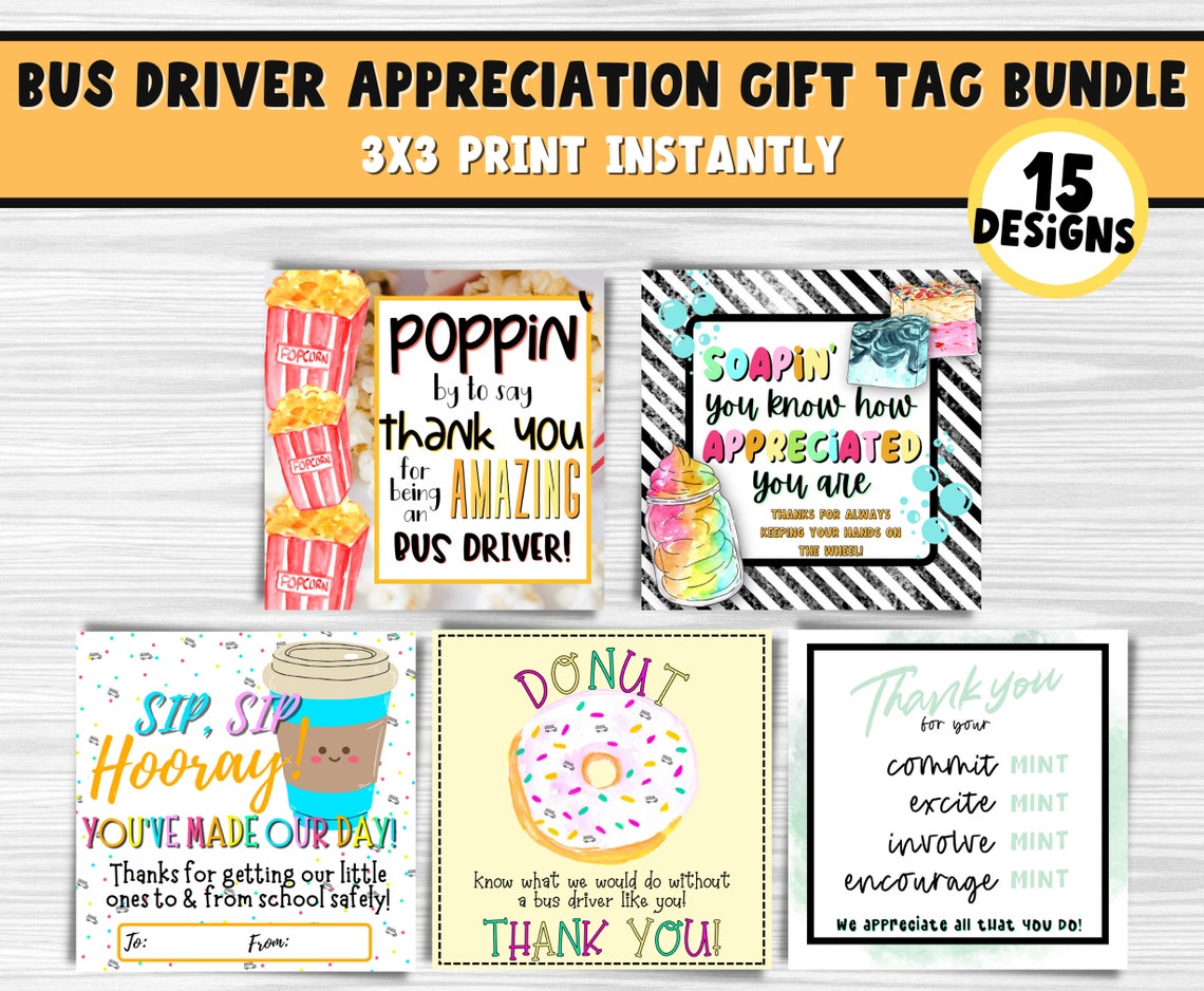 BUS DRIVER Safety Week | Appreciation Gift Tag Bundle | Coffee, Snack ...