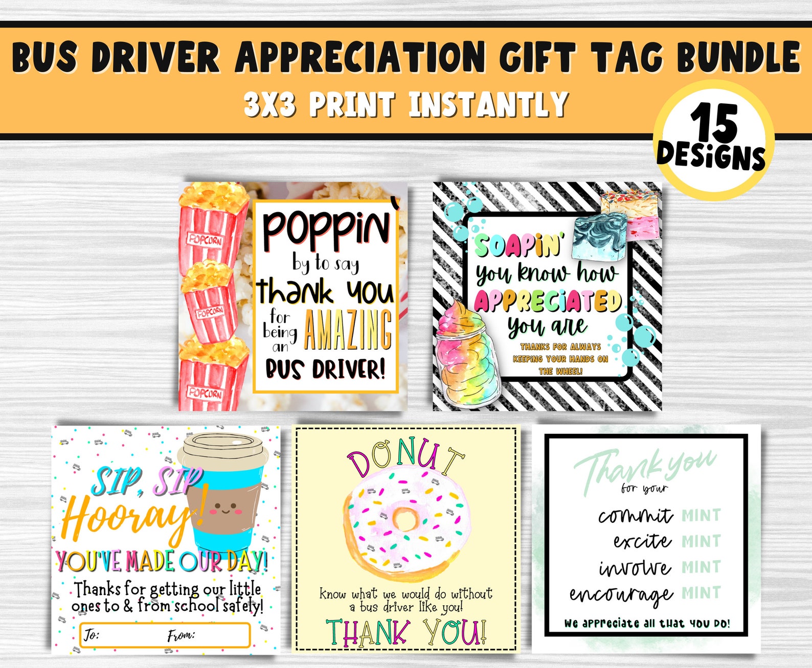 BUS DRIVER Safety Week | Appreciation Gift Tag Bundle | Coffee, Snack ...