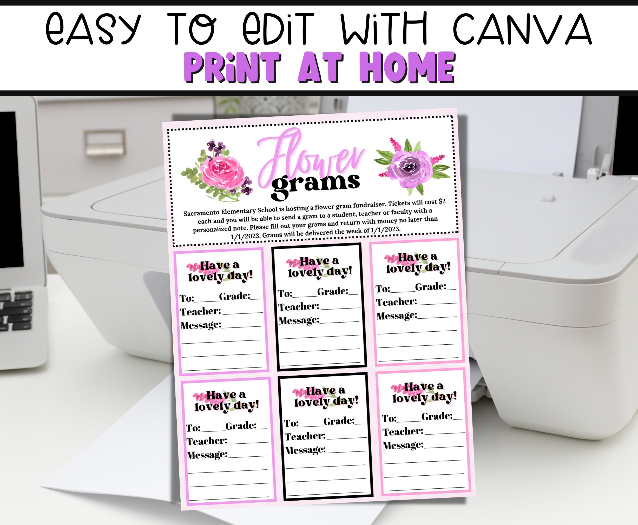 Flower Grams School Fundraiser Flyer for PTA PTO Valentine Events ...