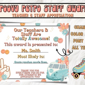 Groovy Retro Teacher Appreciation Editable Staff Award | Printable DIY ...