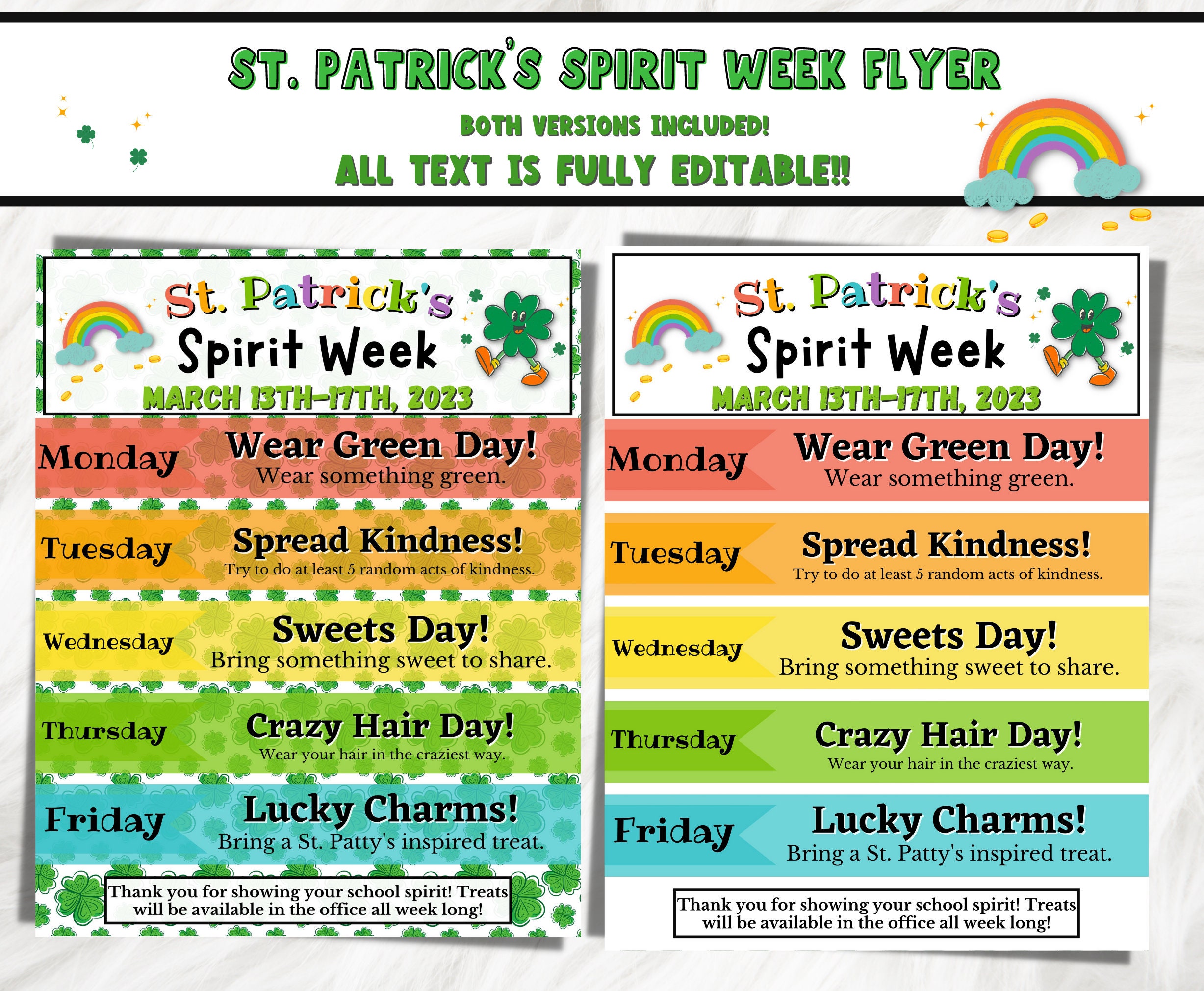 St. Patrick's Spirit Week Editable Itinerary Schedule | Printable DIY ...