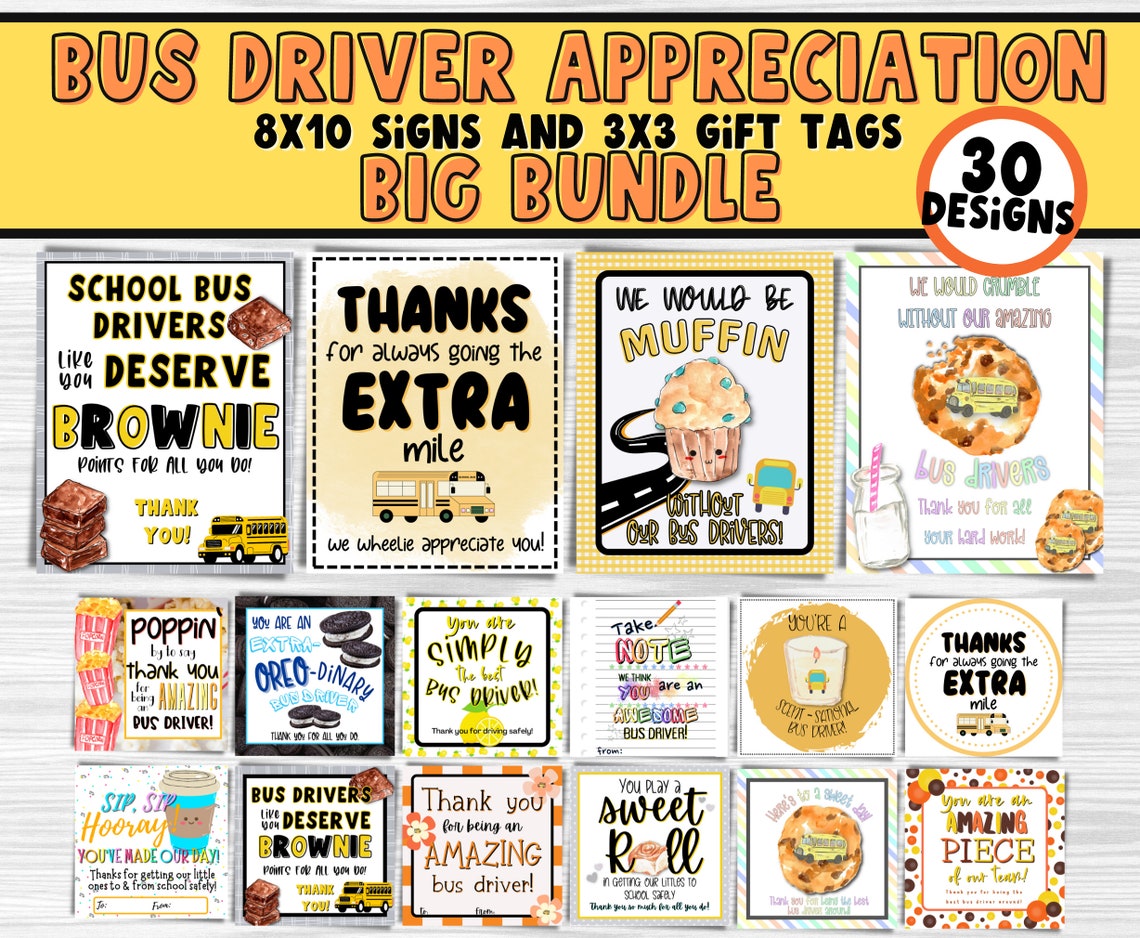 Bus Driver Appreciation Sign and Tag Bundle Bus Driver Safety Week ...