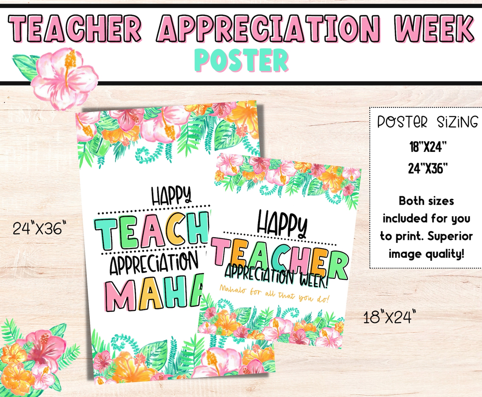 Mahalo Teacher Appreciation Week Printable Editable Hawaiian Theme ...