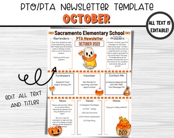 Yearly PTO PTA EDITABLE Newsletter Template for School. Parent Teacher ...
