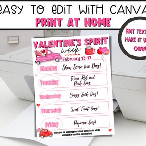 Valentine's Spirit Week Editable Itinerary Schedule | Printable DIY ...