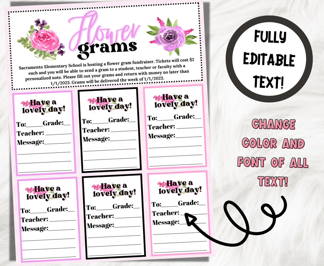 Flower Grams School Fundraiser Flyer for PTA PTO Valentine Events ...