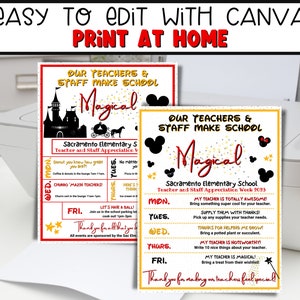 Magical Teacher Appreciation Editable Itinerary and Student Schedule ...