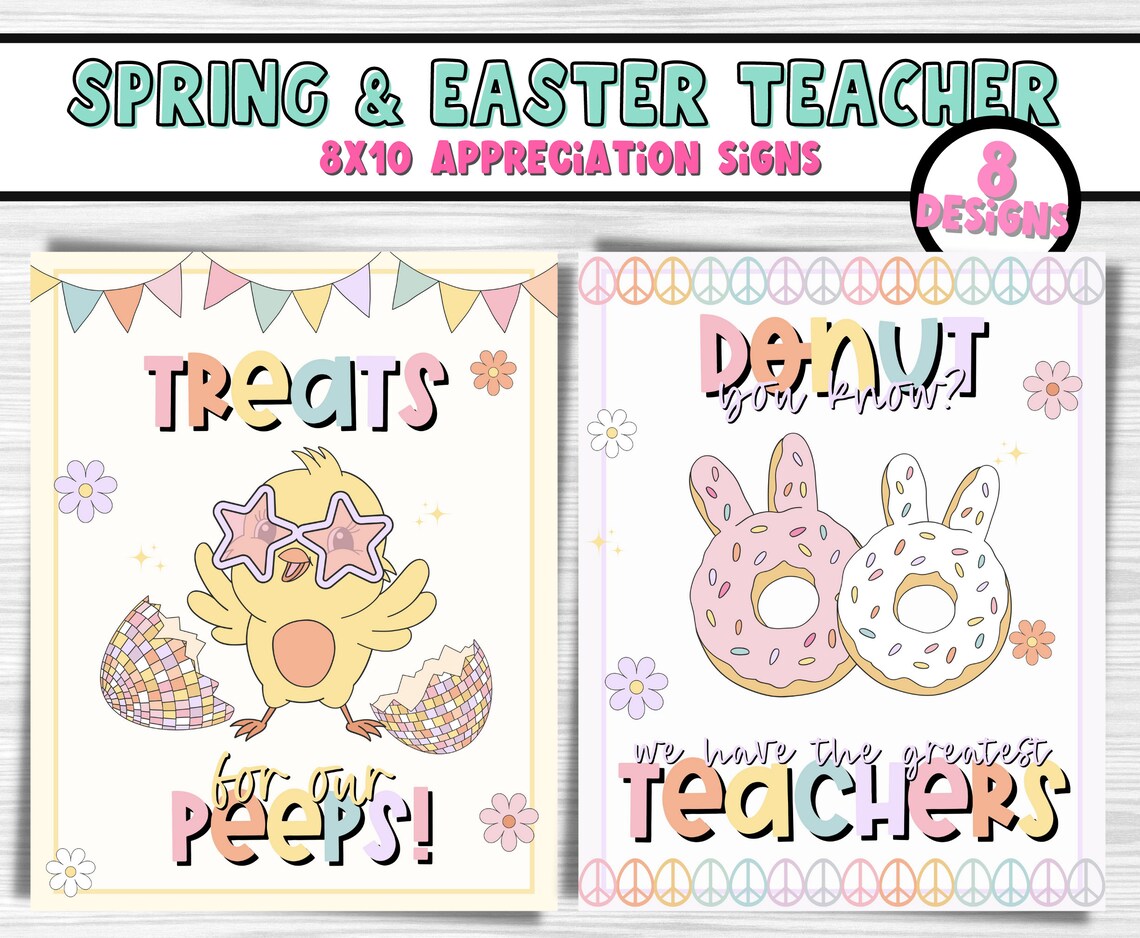 Retro Spring Teacher Appreciation Sign Bundle Thank a Teacher Teacher ...