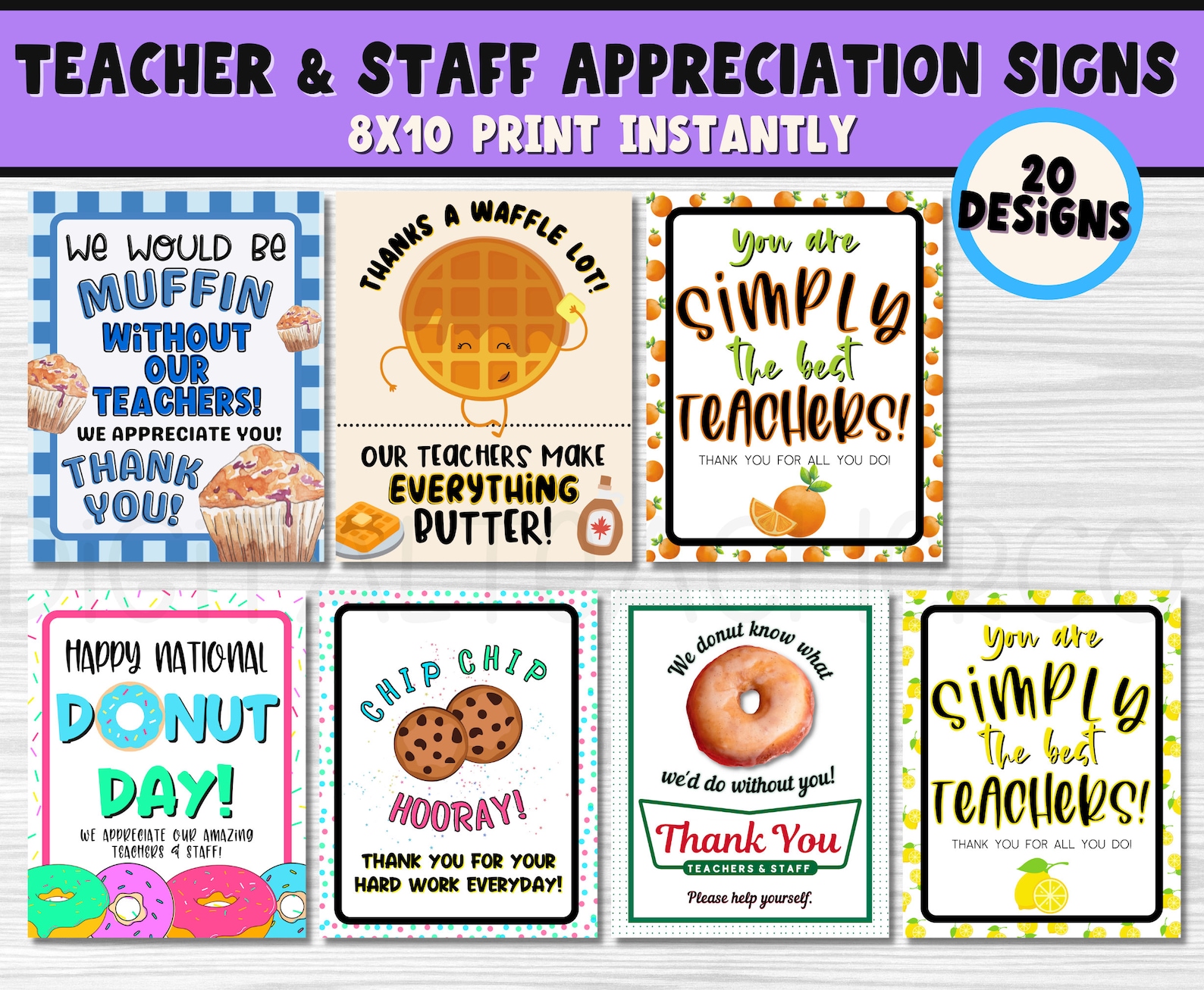 Staff Appreciation Sign Bundle of 20 Designs Coffee, Lunch, Muffin ...