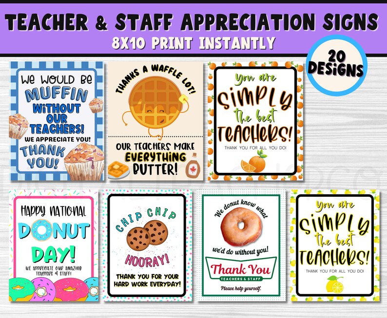 Staff Appreciation Sign Bundle of 20 Designs Coffee, Lunch, Muffin ...