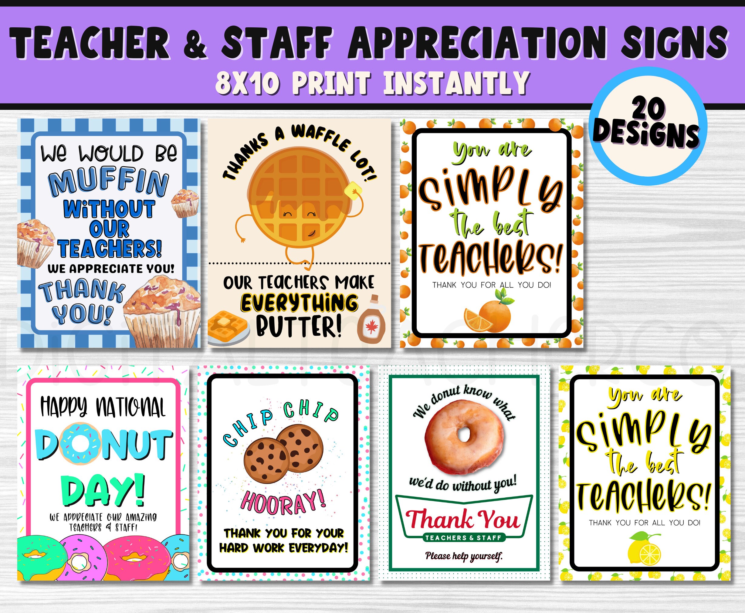 Staff Appreciation Sign Bundle of 20 Designs Coffee, Lunch, Muffin ...