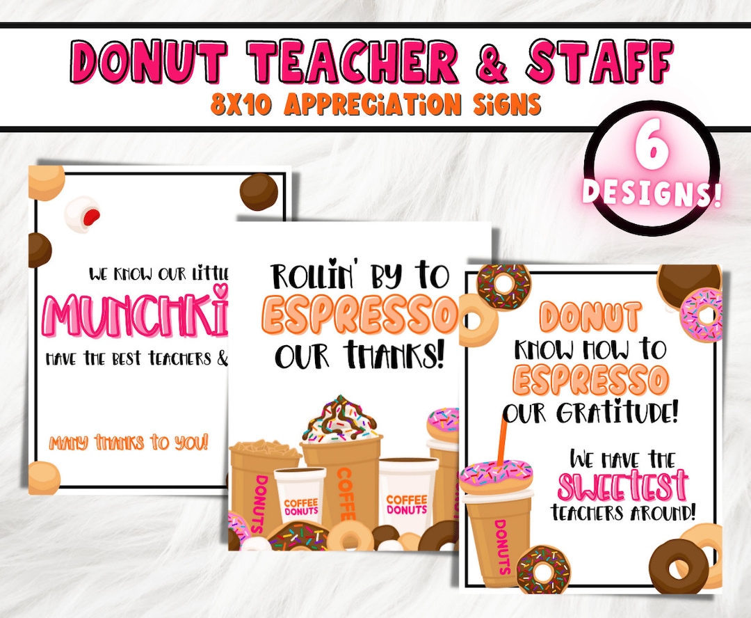 Donut and Coffee Sign for Teacher Appreciation | Printable Donut Sign ...