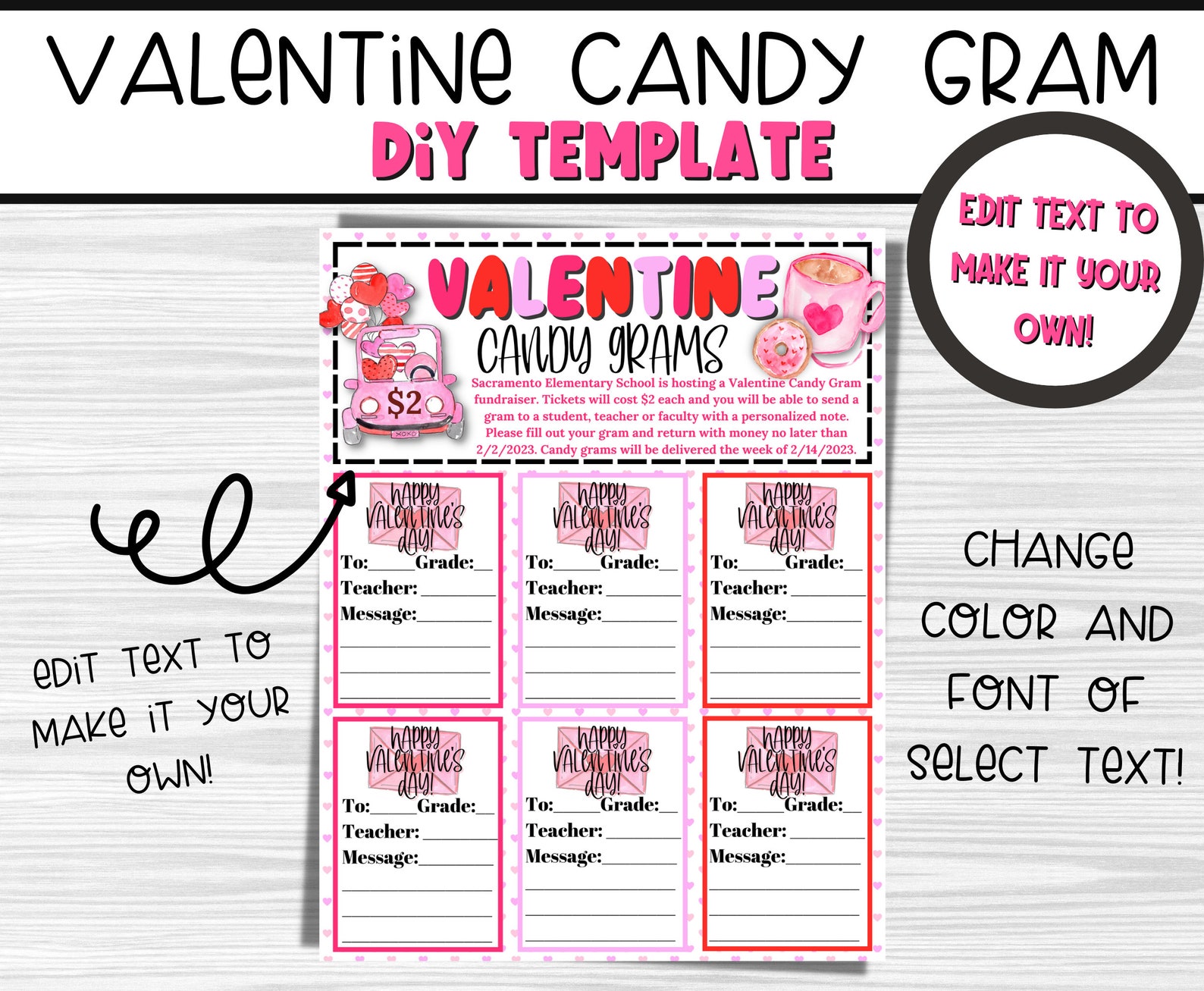 Valentine Candy Grams School Fundraiser Flyer for PTA PTO Valentine ...