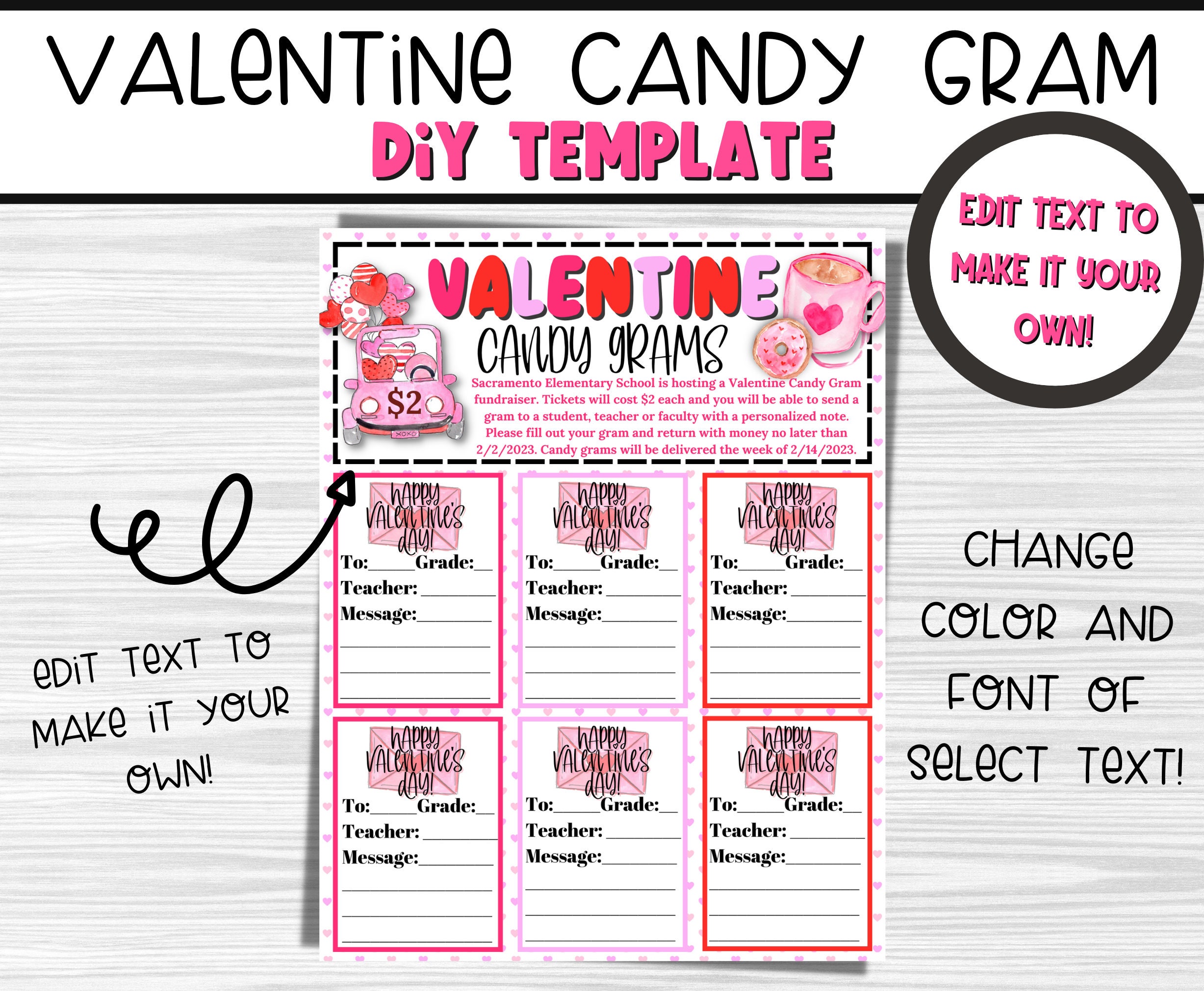 Valentine Candy Grams School Fundraiser Flyer for PTA PTO Valentine ...