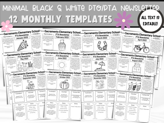 Yearly PTO PTA EDITABLE Newsletter Template for School Minimal - Etsy