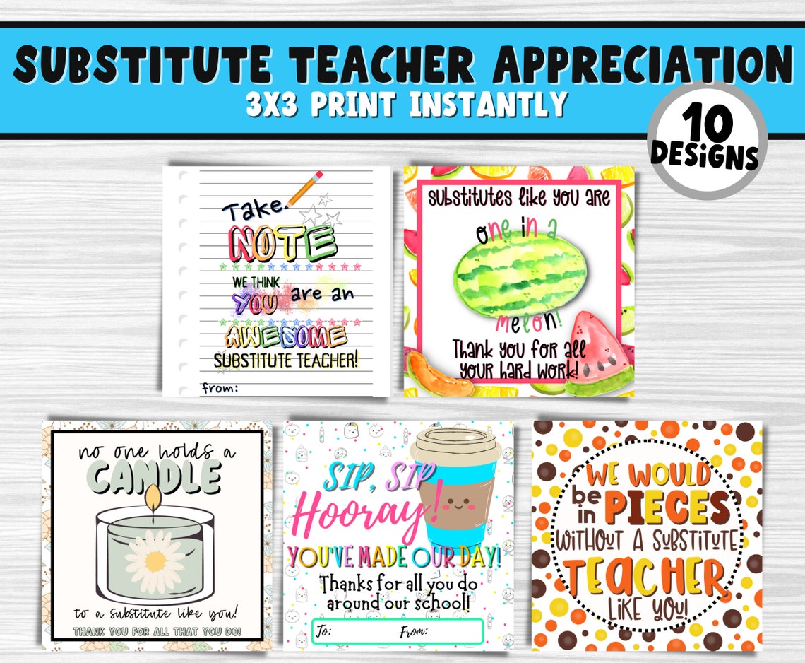 Substitute Teacher Appreciation Printable Gift Tags National Substitute ...