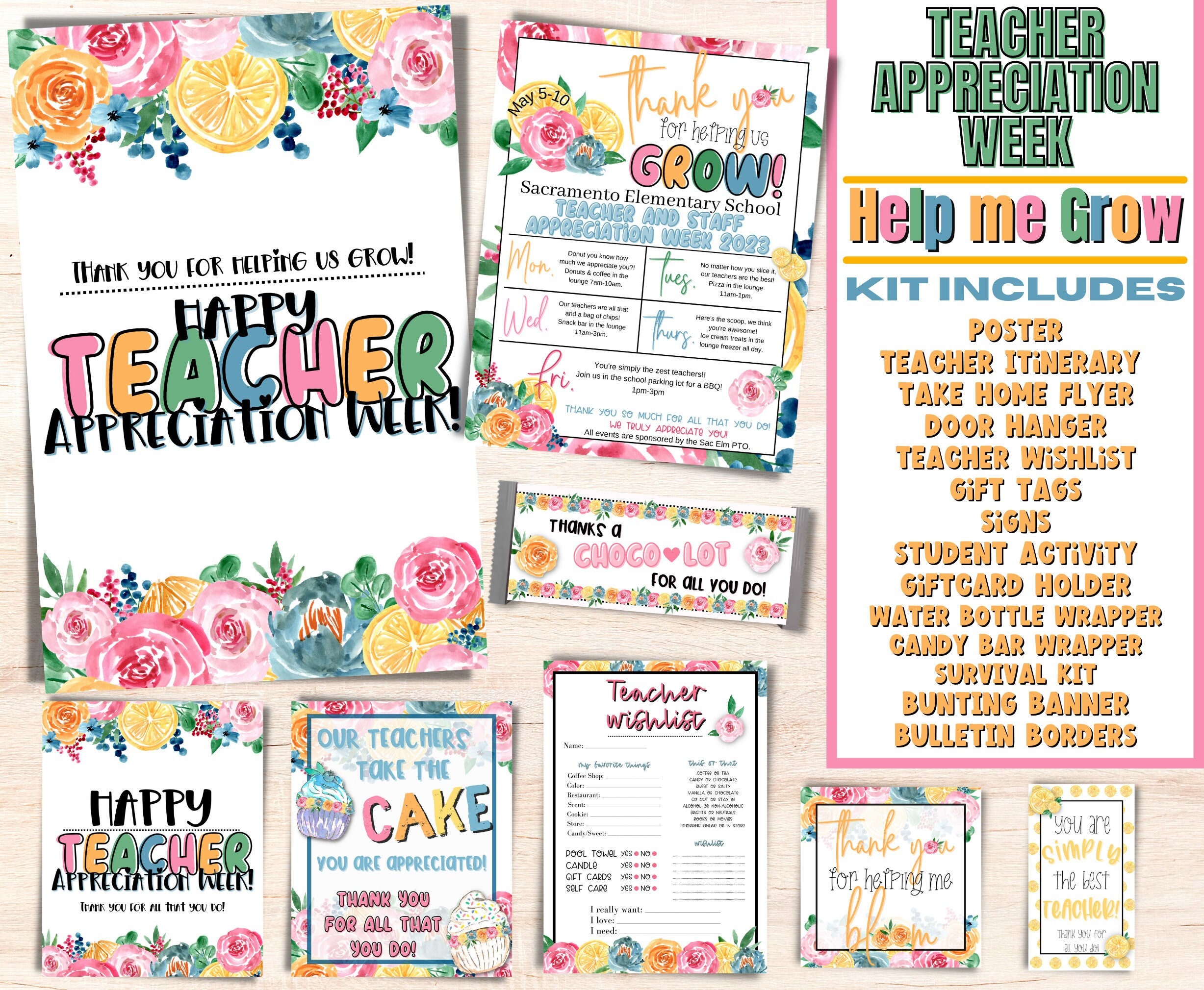 Teacher Appreciation Week Printable Editable Floral Grow Bloom Bundle ...