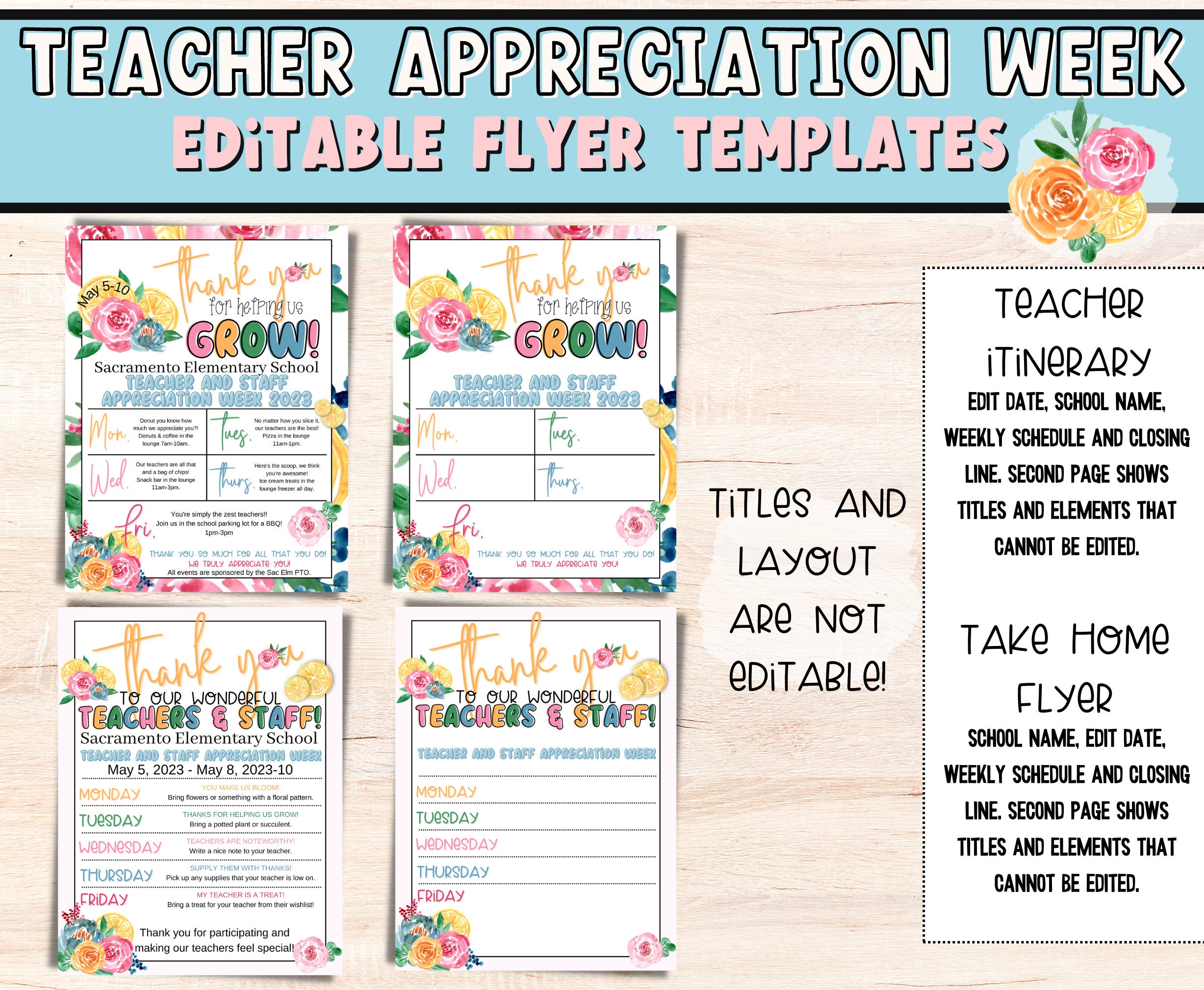 Teacher Appreciation Week Printable Editable Floral Grow Bloom Mini ...