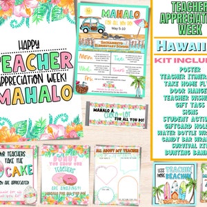 Mahalo Teacher Appreciation Week Printable Editable Hawaiian Theme ...