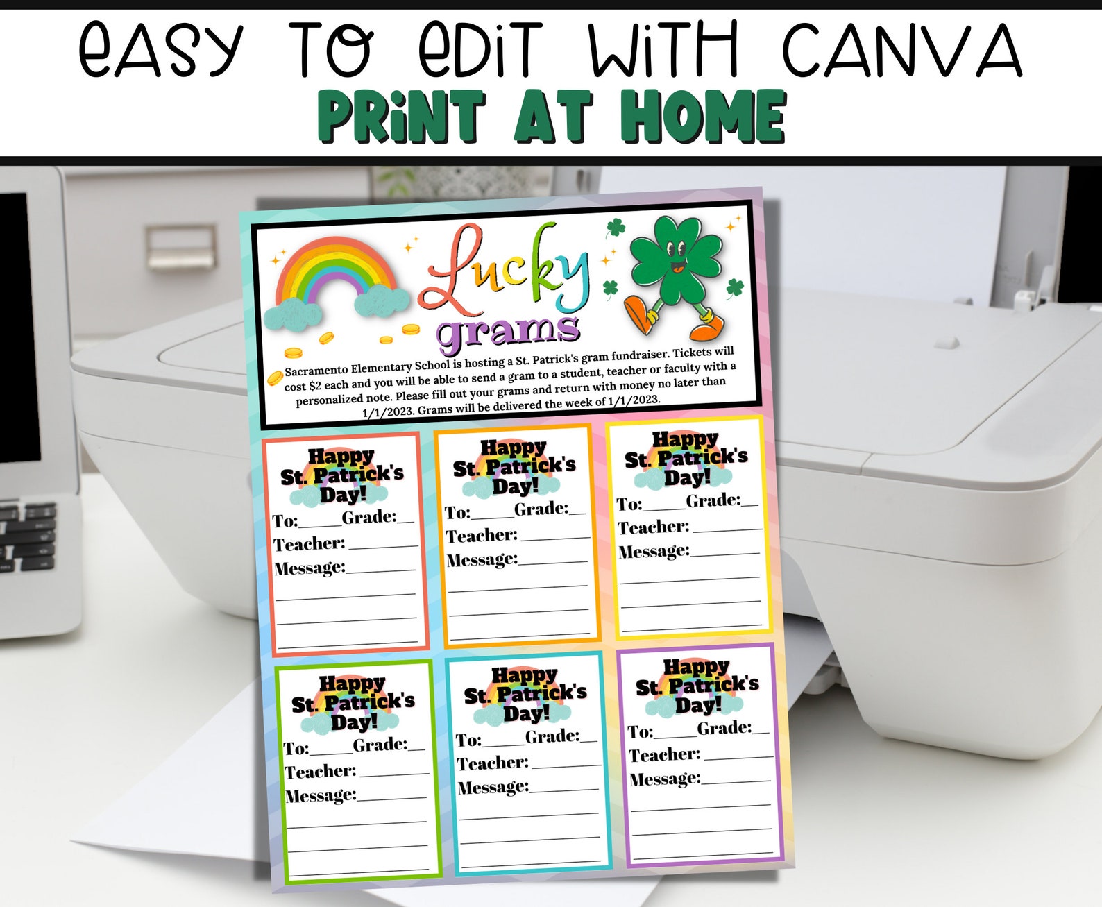 Lucky St. Patrick's Day Grams School Fundraiser Flyer for PTA PTO ...