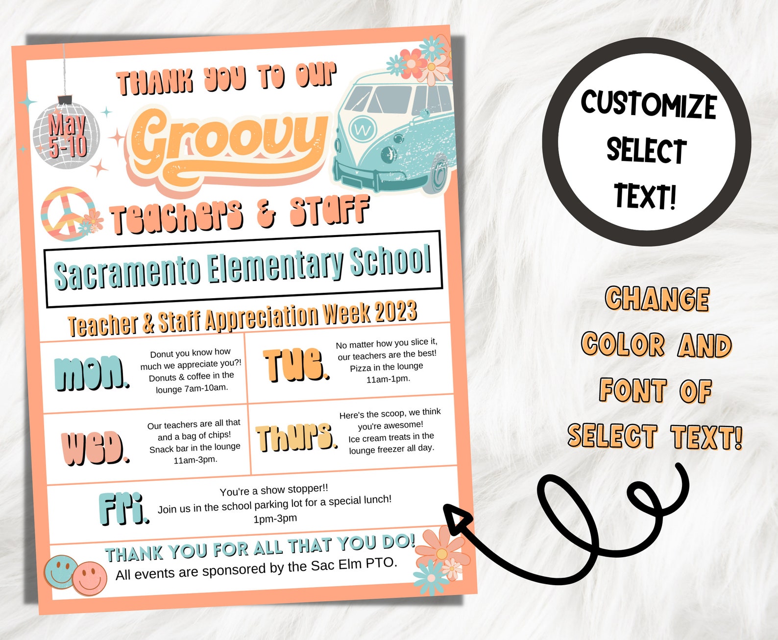 Groovy Retro Teacher Appreciation Editable Itinerary Schedule ...