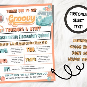 Groovy Retro Teacher Appreciation Editable Itinerary Schedule ...