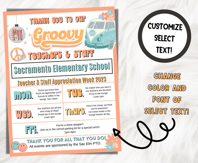Groovy Retro Teacher Appreciation Editable Itinerary Schedule ...