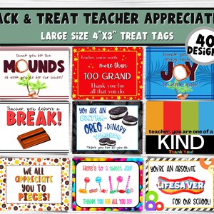 Snack & Candy TEACHER APPRECIATION Printable Tags | Large Size 4"x3 ...