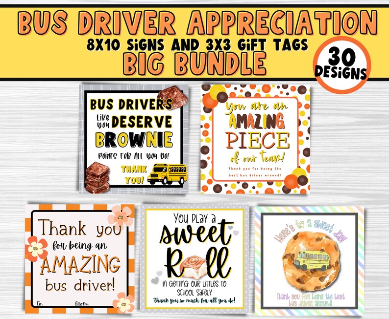 Bus Driver Appreciation Sign and Tag Bundle | Bus Driver Safety Week ...