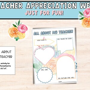 Teacher Appreciation Week Printable Editable Floral Grow Bloom Mini ...