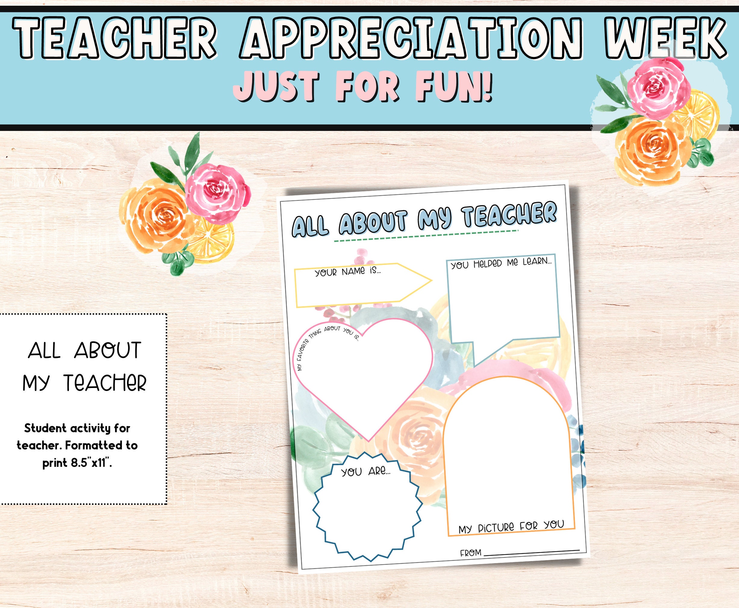 Teacher Appreciation Week Printable Editable Floral Grow Bloom Mini ...