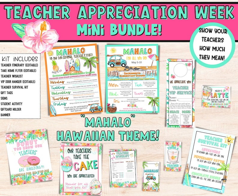 Hawaiian Teacher Appreciation Week Printable Editable Mahalo Mini ...