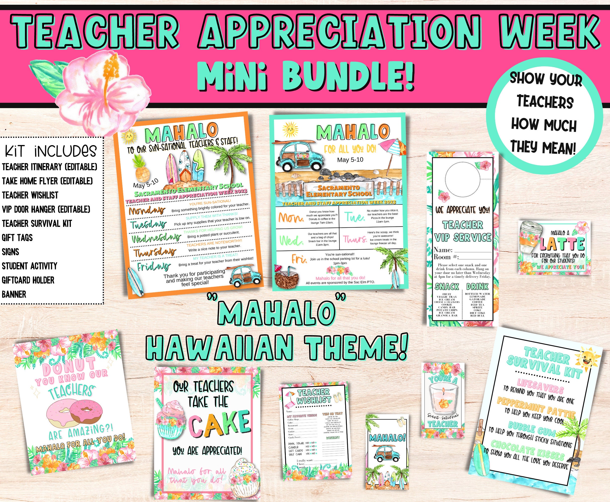 Hawaiian Teacher Appreciation Week Printable Editable Mahalo Mini ...