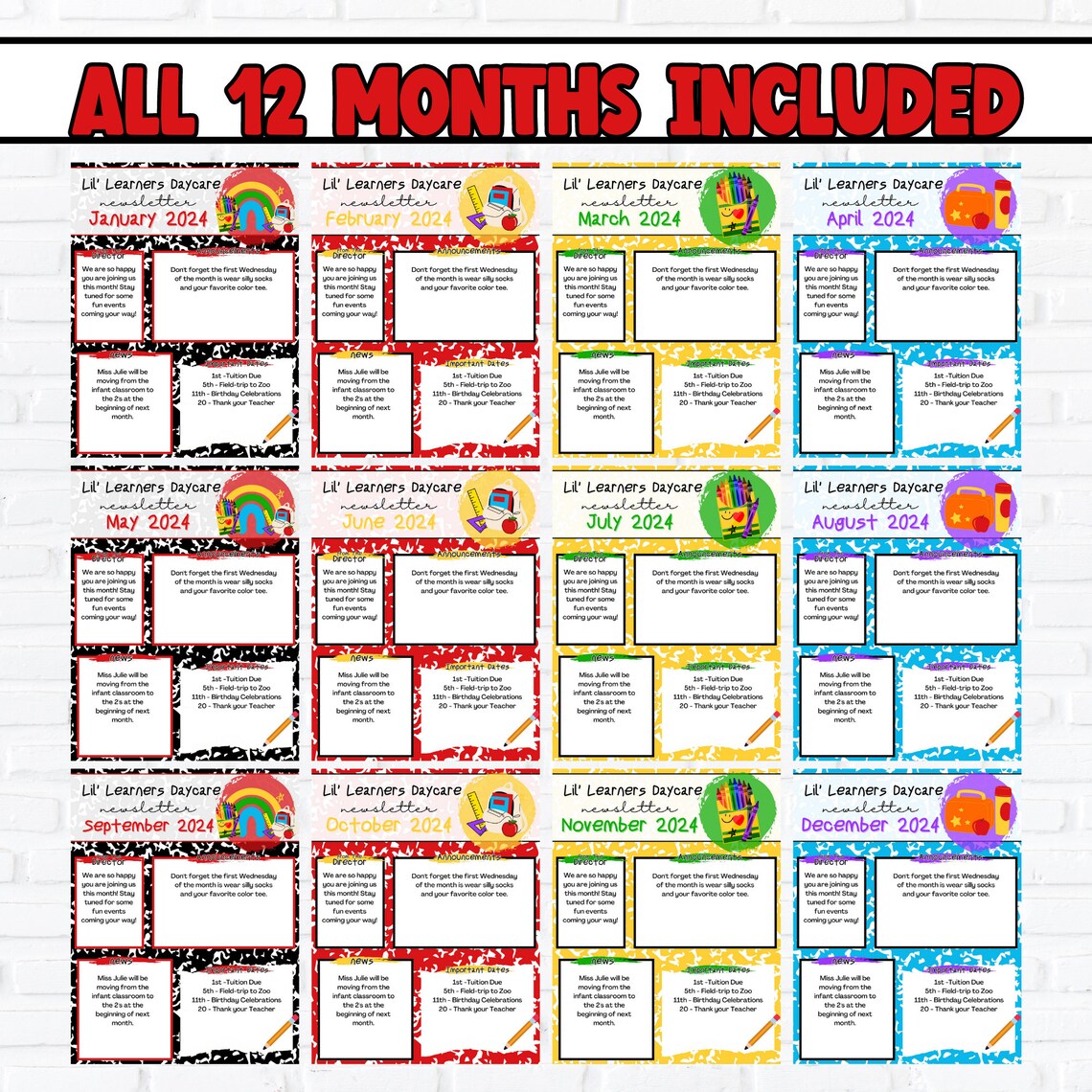 Yearly Daycare and Preschool | Newsletter EDITABLE Templates ...