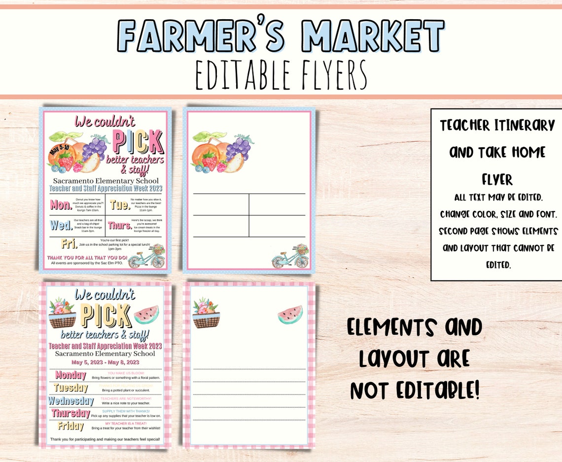 Farmer's Market Theme Teacher Appreciation Week Printable - Etsy