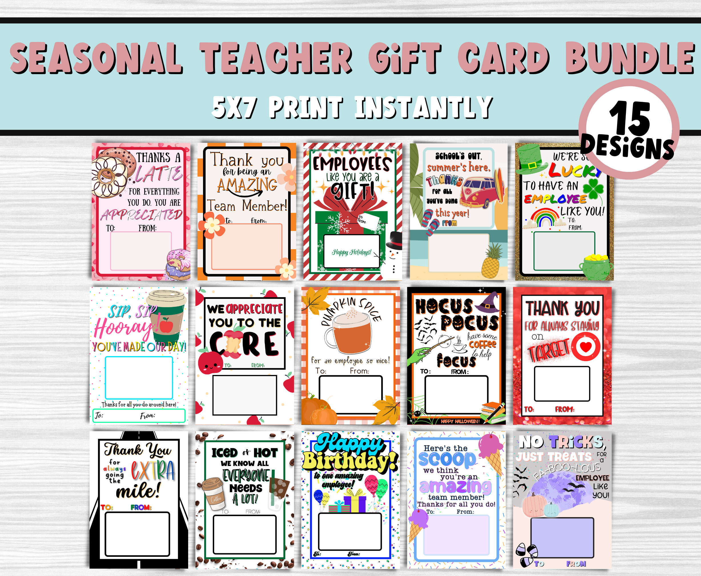 Seasonal Teacher Gift Card Holder Bundle | Easy Teacher Gift - Etsy