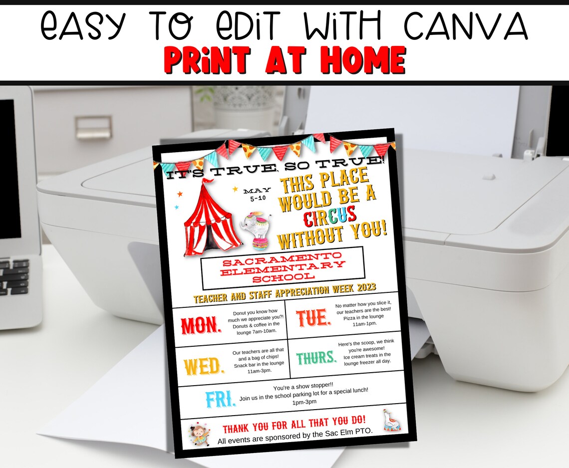 Circus Teacher Appreciation Editable Itinerary Schedule | Printable DIY ...