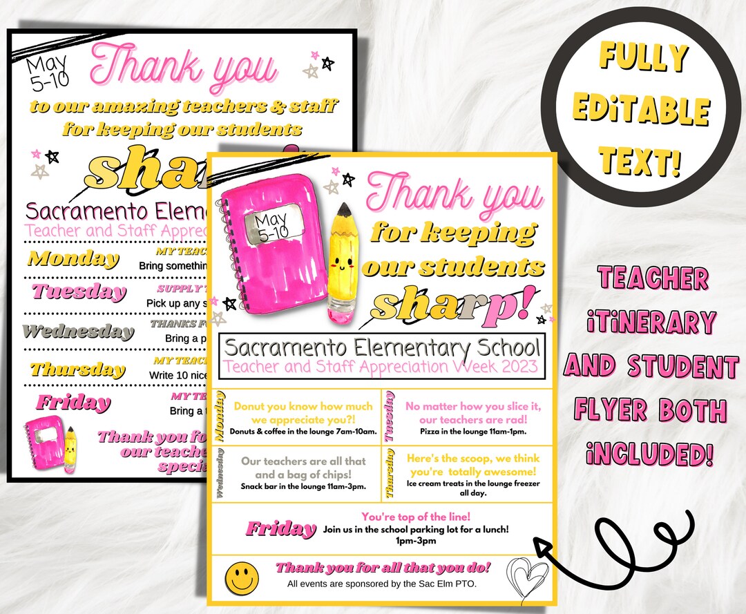 Sharp Students Teacher Appreciation Editable Itinerary and Student ...