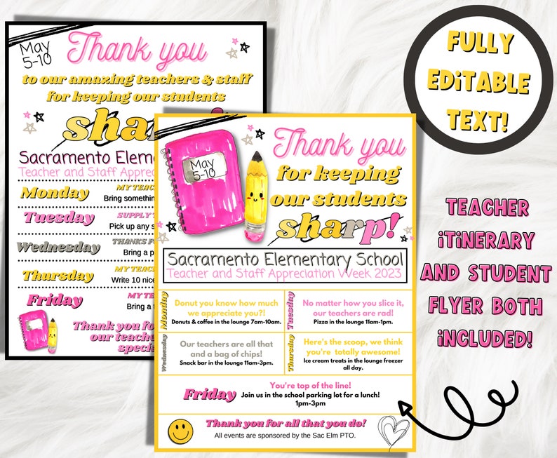 Sharp Students Teacher Appreciation Editable Itinerary and Student ...