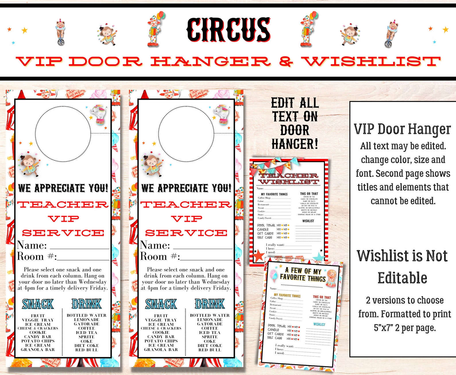 Circus Teacher Appreciation Week Printable Editable Themed - Etsy