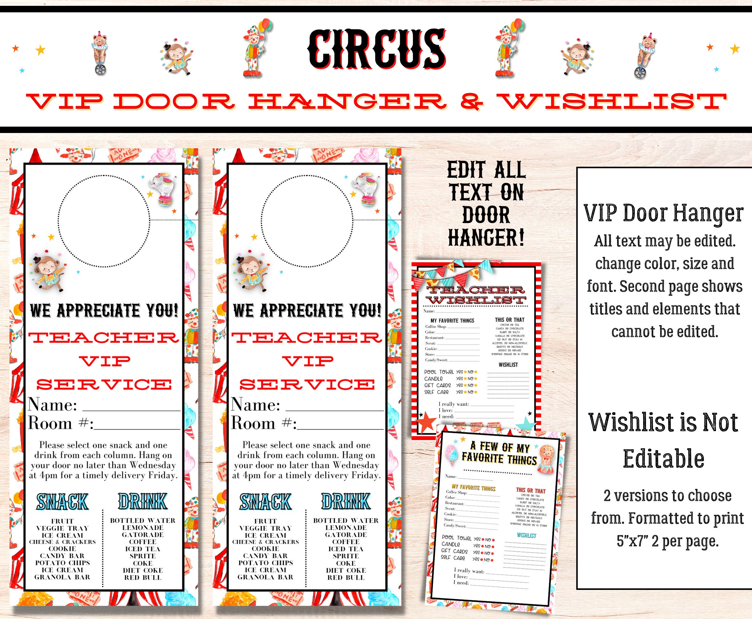 Circus Teacher Appreciation Week Printable Editable Themed - Etsy
