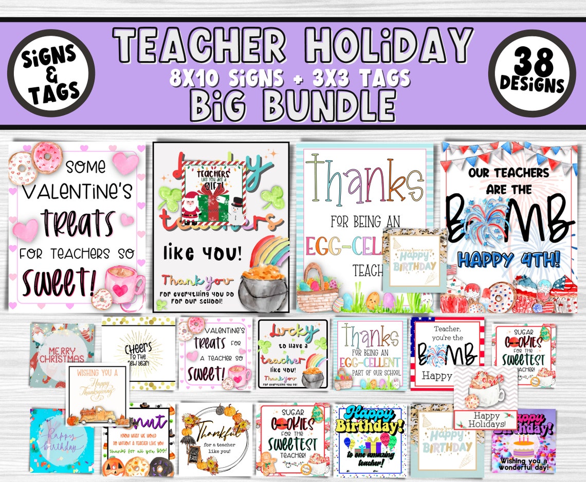HOLIDAY TEACHER Appreciation Sign and Gift Tag Bundle - Etsy