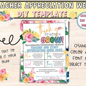 Teacher Appreciation Editable Itinerary Schedule | Printable DIY Grow ...