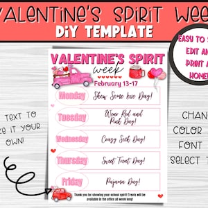 Valentine's Spirit Week Editable Itinerary Schedule | Printable DIY ...